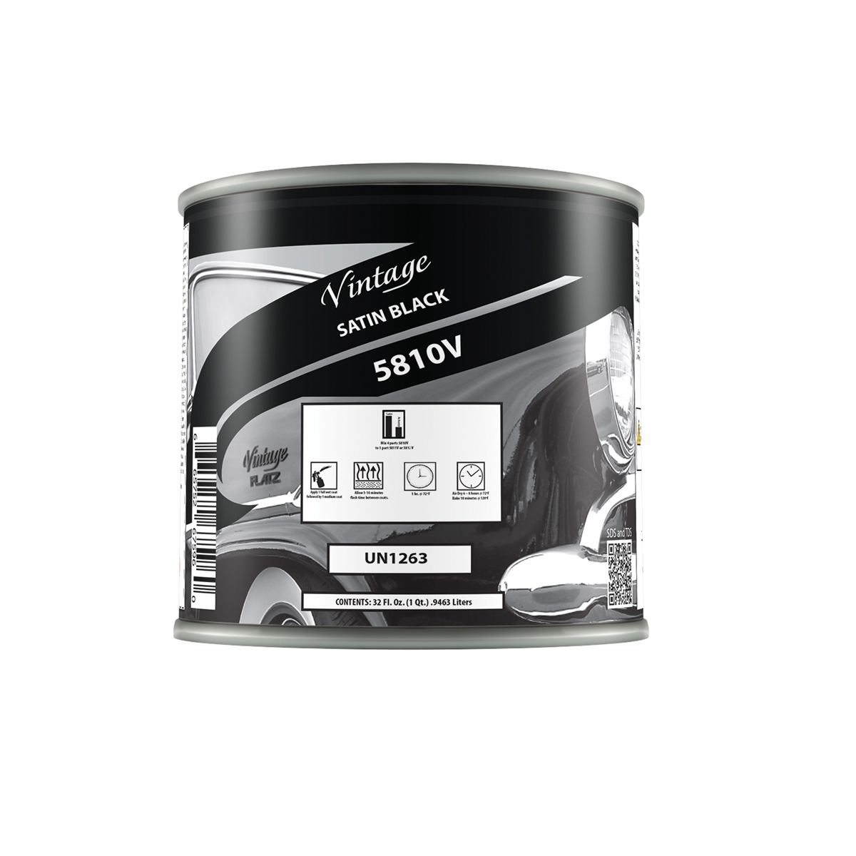 Vintage Flatz CP5810-4 Hot Rod Color, 1 qt Can, Black, Liquid, 24 hr Curing