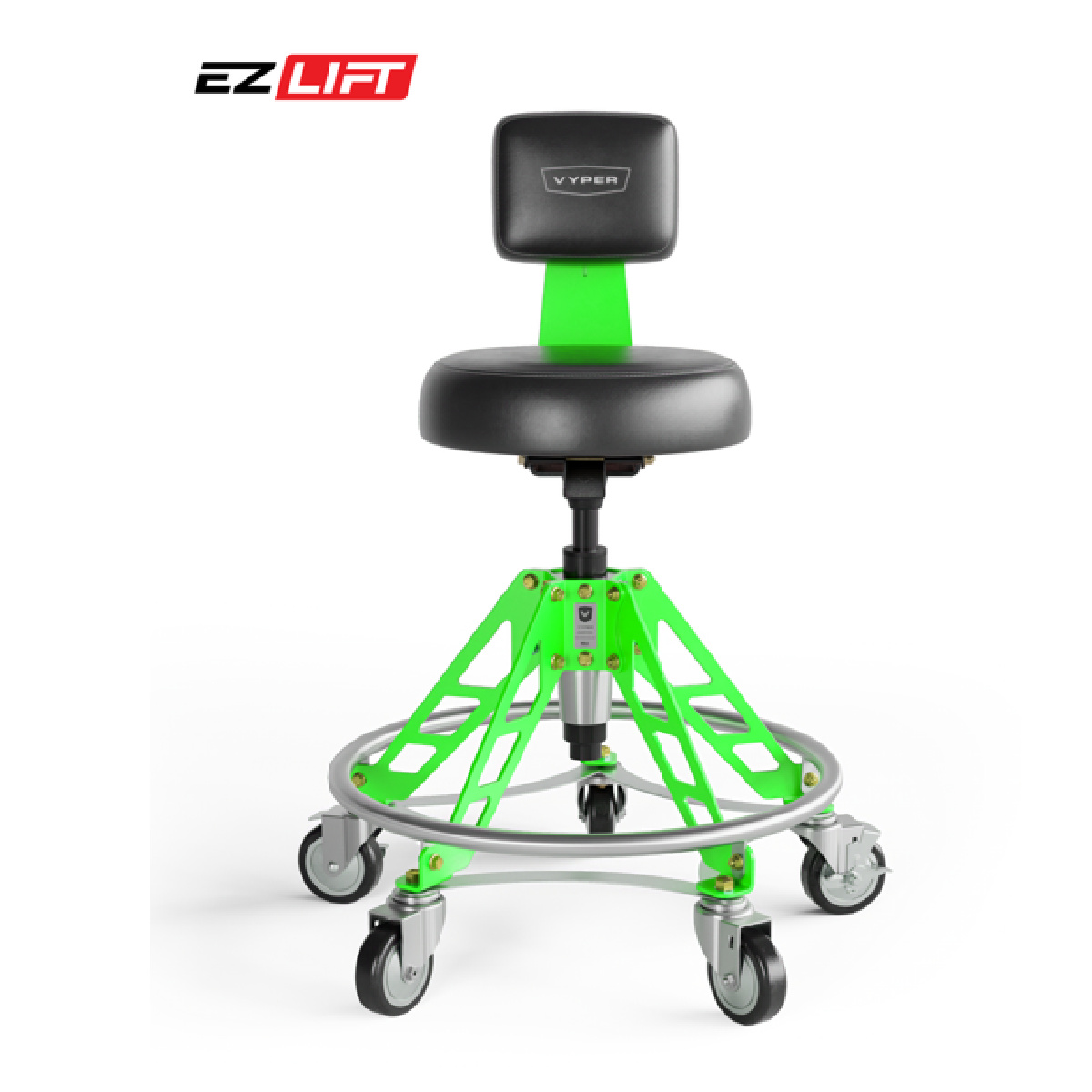 Vyper Industrial 400 lb Capacity Elevated Steel Max Ez-Lift Shop Chair - Black/Extreme Green